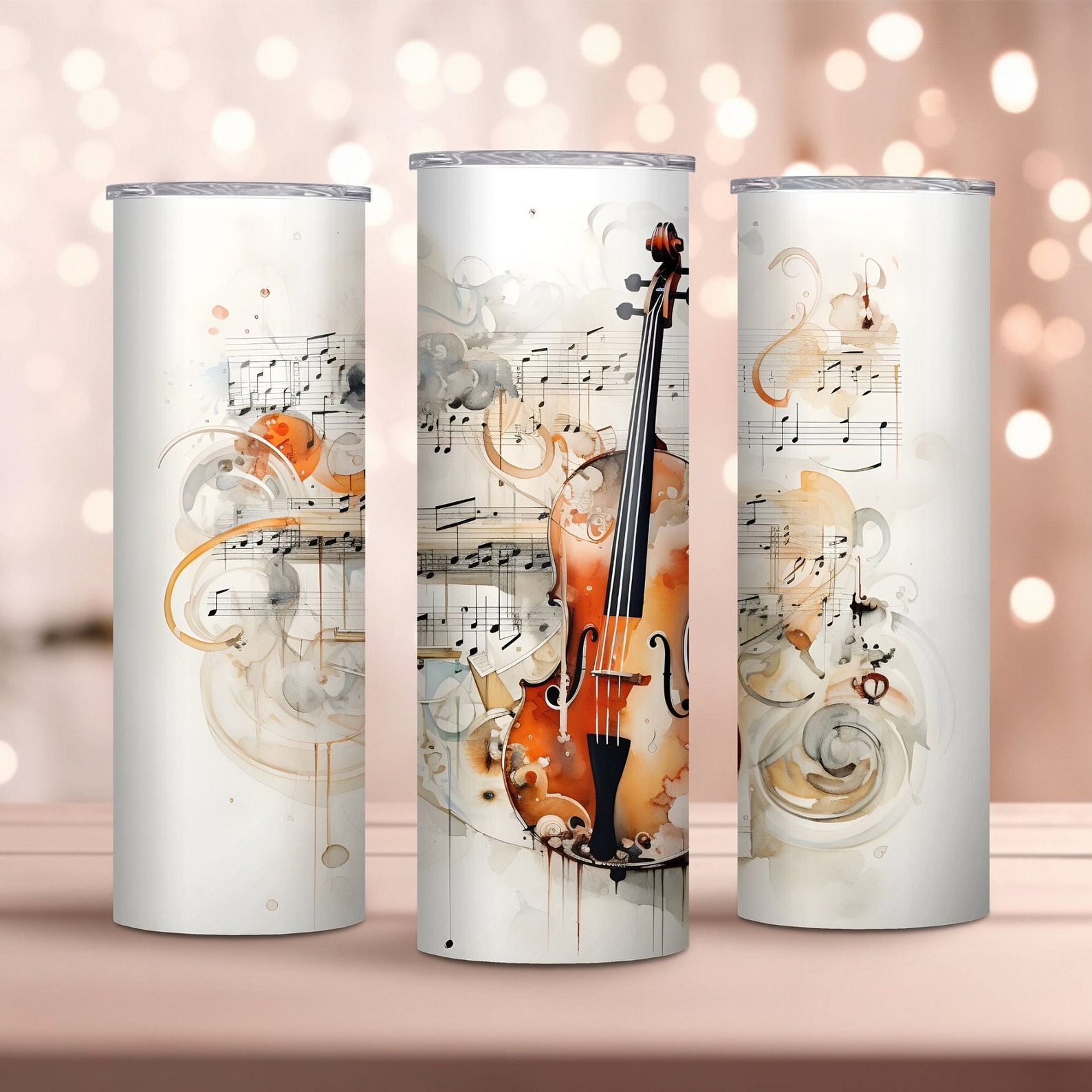 Watercolor Music Notes and Violin| Retro Tumbler Wrap | 20oz Skinny ...