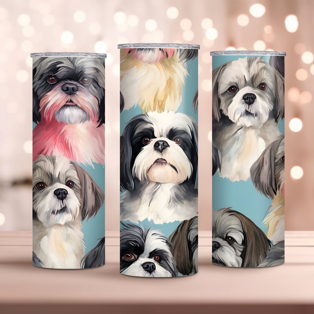Watercolor Shih Tzu Design , 20oz Skinny Tumbler Wrap, Sublimation ...