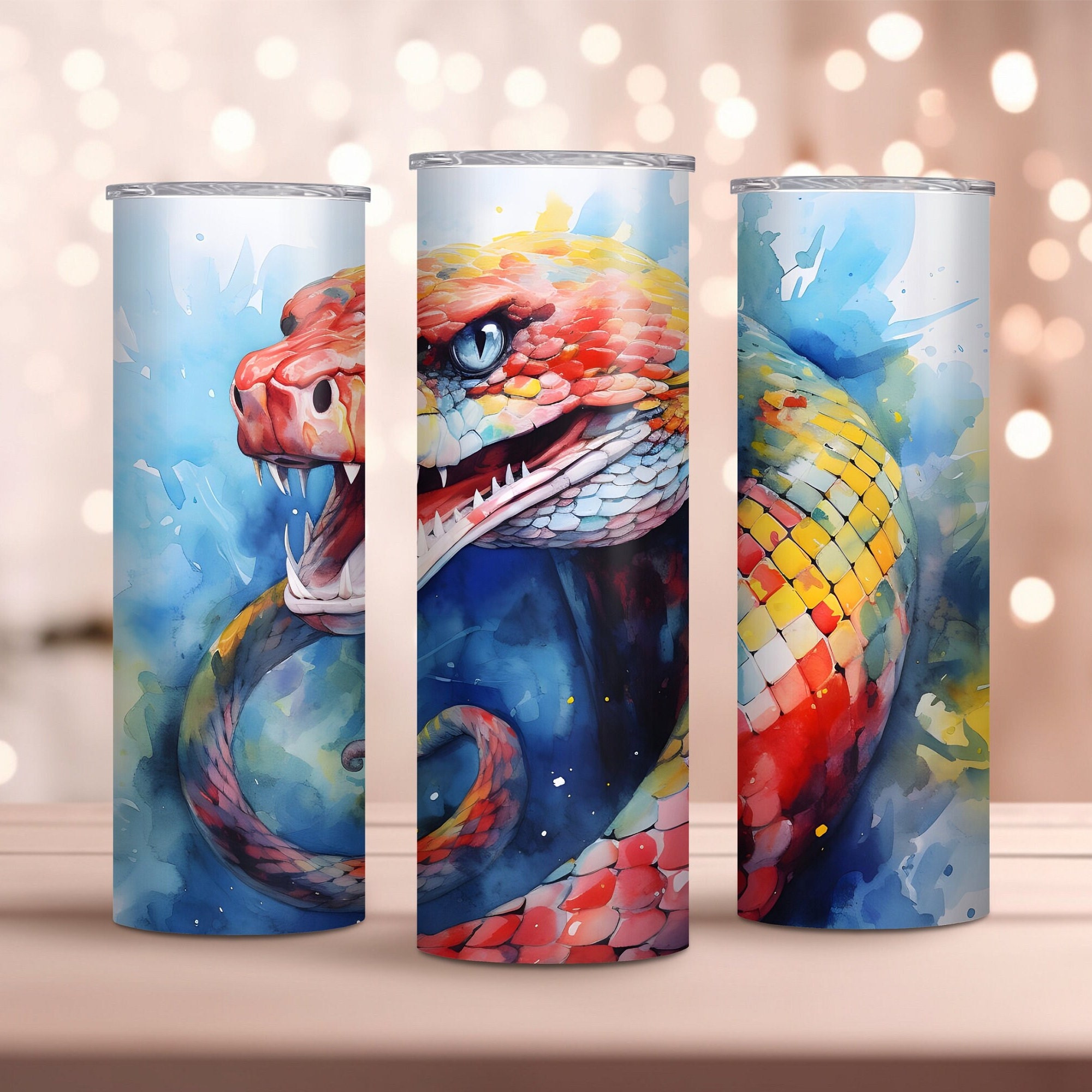 Watercolor Snake 20oz Skinny Tumbler Wrap Sublimation Design Snake ...