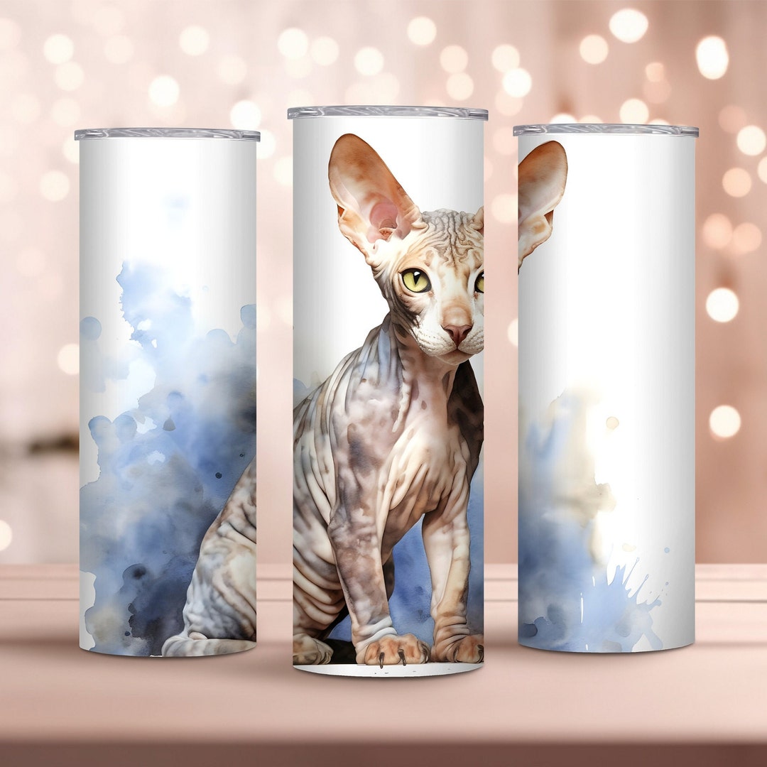 Watercolor Cornish Rex Cat Design - 20oz Skinny Tumbler Wrap ...