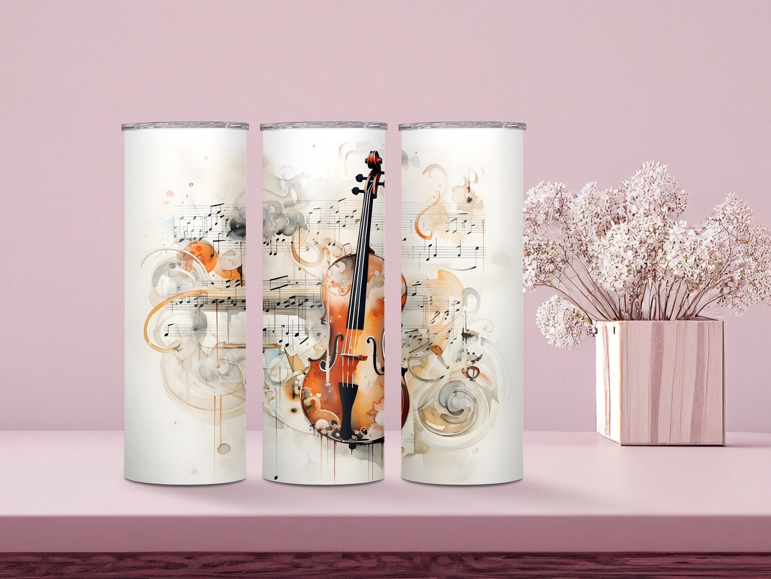 Watercolor Music Notes and Violin| Retro Tumbler Wrap | 20oz Skinny ...