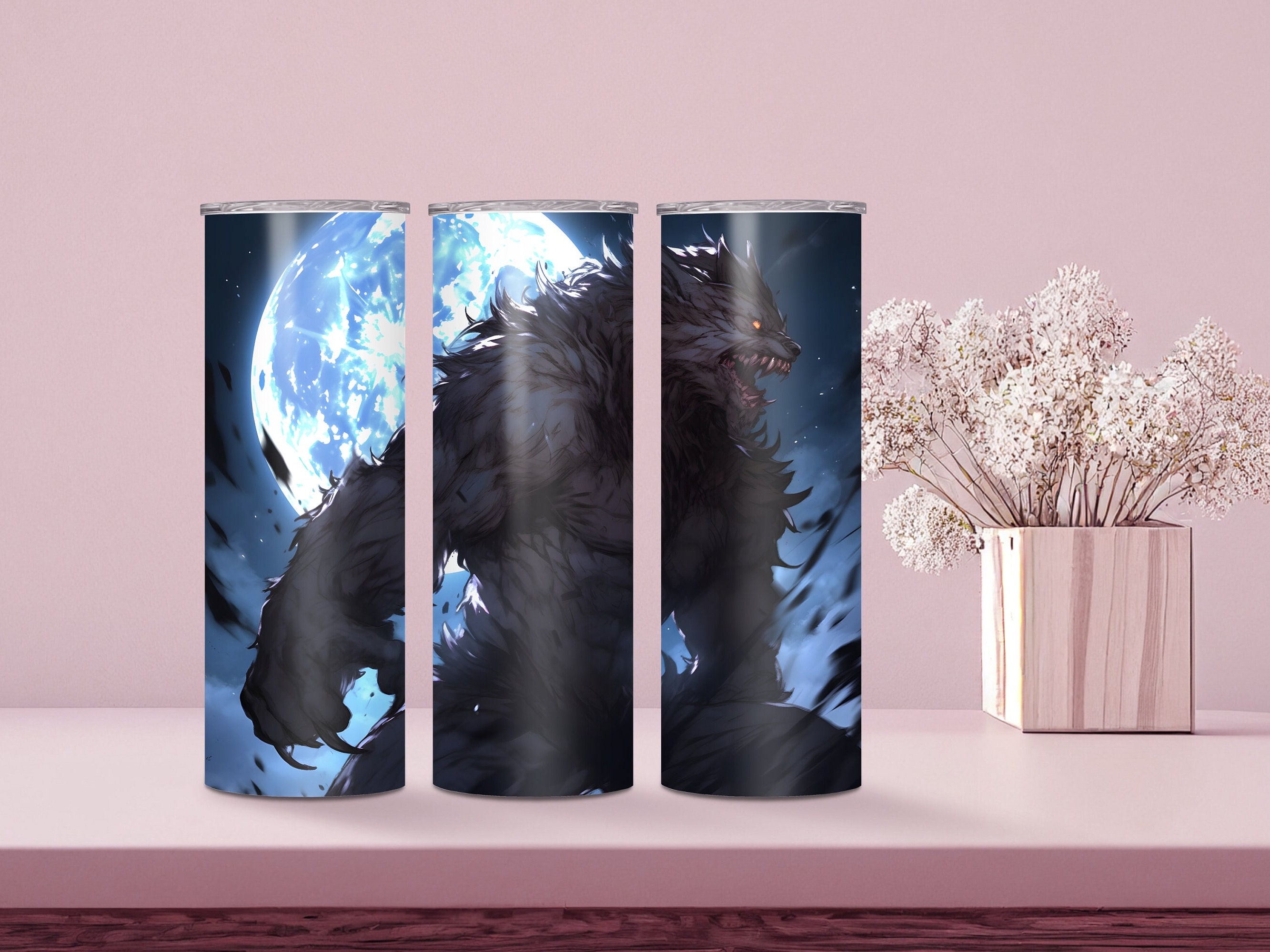 Full Moon Werewolf Transformation 20oz Skinny Tumbler Wrap - Fearsome ...