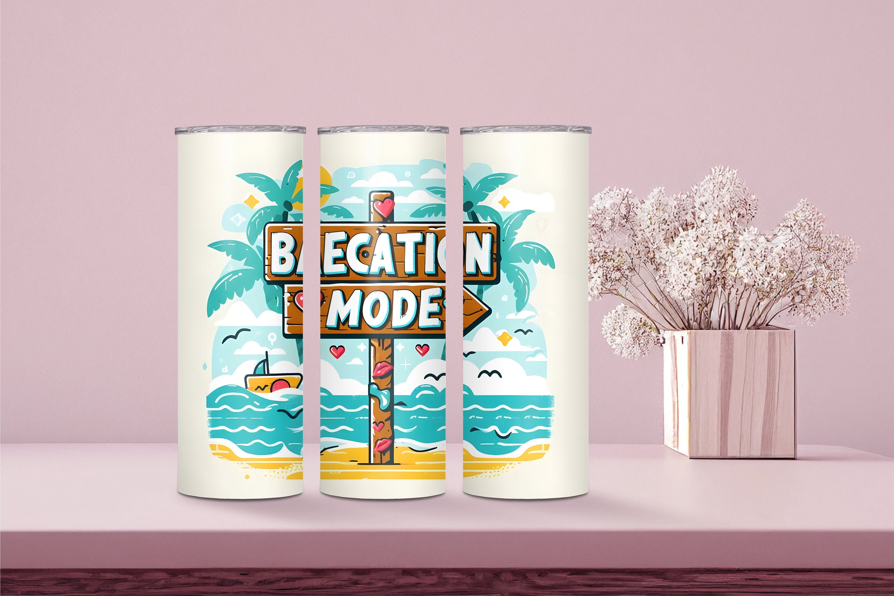 Baecation Mode 20oz Skinny Tumbler Wrap, Sublimation Design, Couples ...