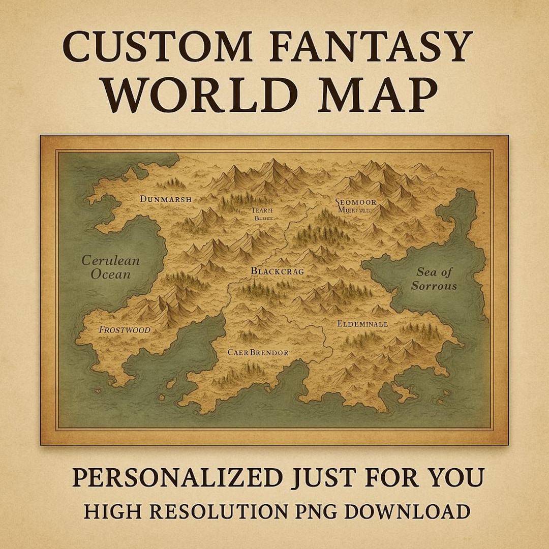 Custom Fantasy World Map | Personalized Fantasy Land Printable | Unique ...