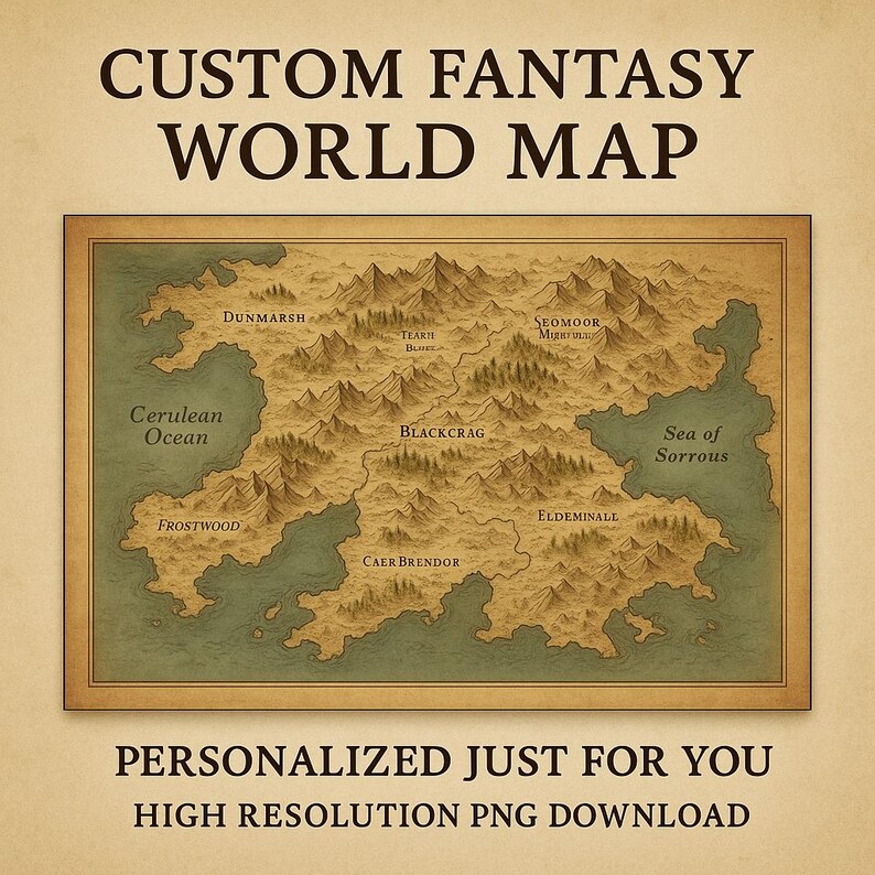 Custom Fantasy World Map | Personalized Fantasy Land Printable | Unique ...