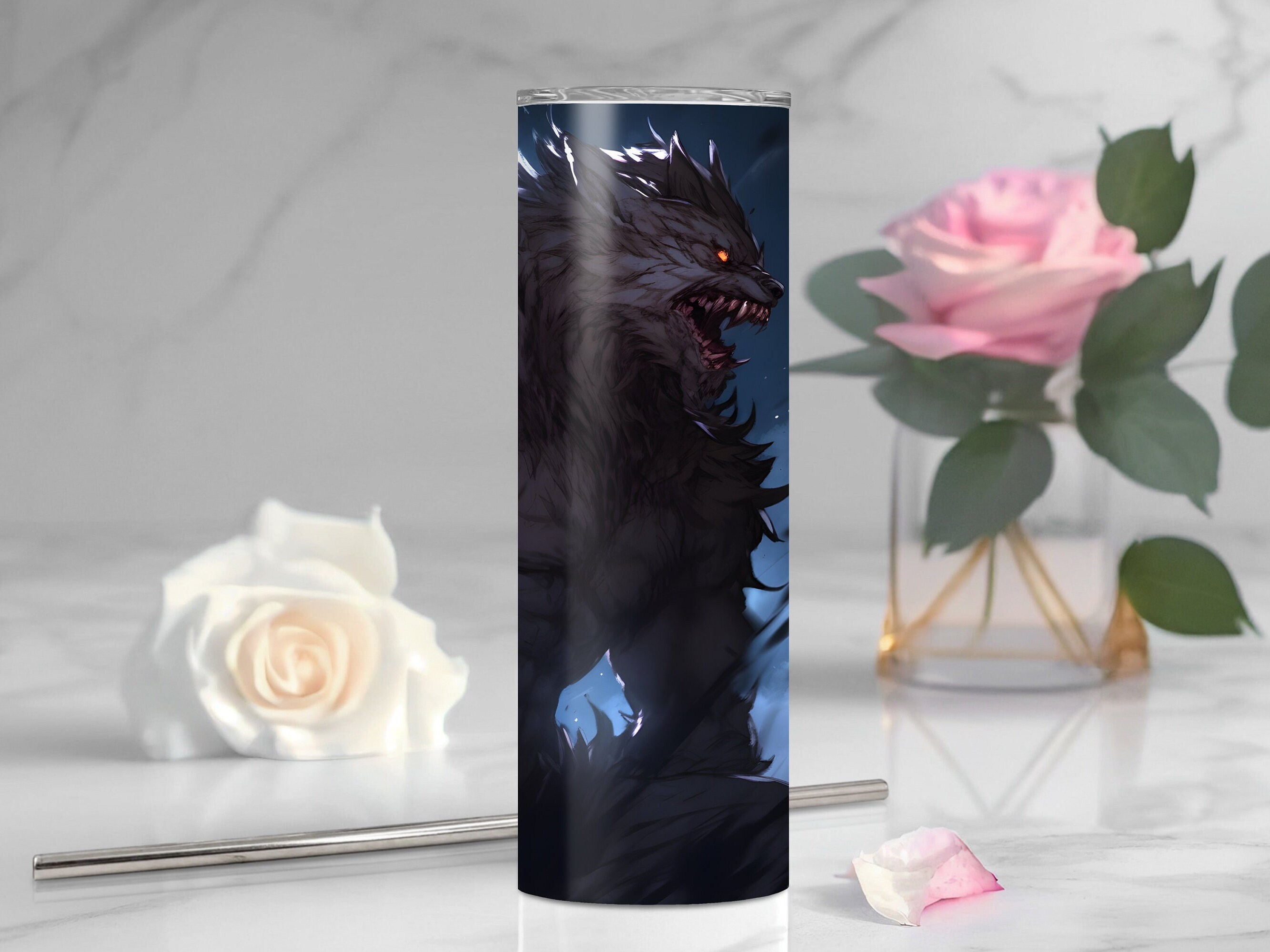 Full Moon Werewolf Transformation 20oz Skinny Tumbler Wrap - Fearsome ...