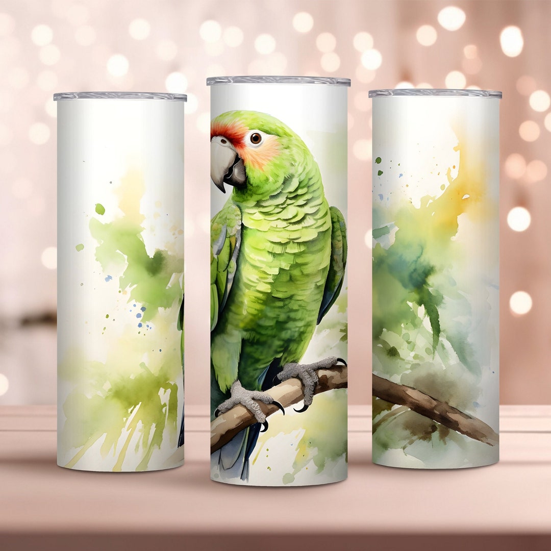 Watercolor Quaker Parrot 20oz Skinny Tumbler Wrap - Parrot Tumbler Wrap ...