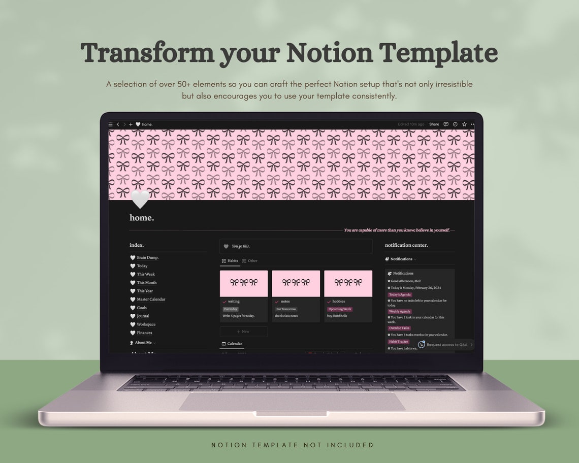 Notion Customization, Cute Aesthetic Bundle, That Girl Planner, Pink Covers and Dividers ...