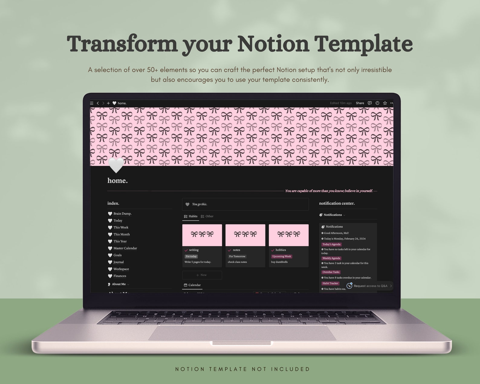 Notion Customization, Cute Aesthetic Bundle, That Girl Planner, Pink Covers and Dividers ...