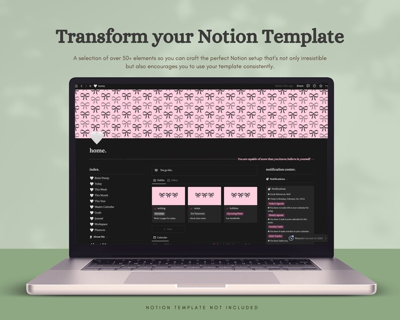 Notion Customization, Cute Aesthetic Bundle, That Girl Planner, Pink ...