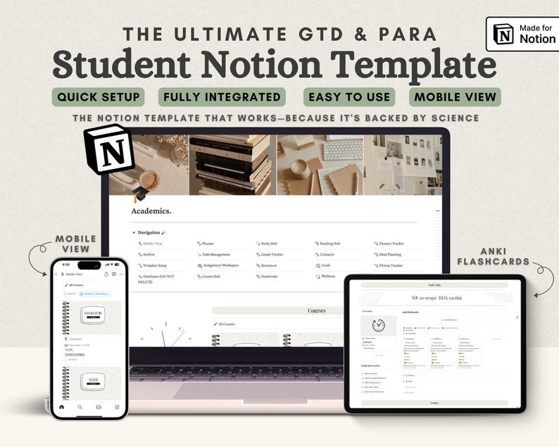 GTD Notion Template, Notion Student Planner, PARA Method Notion ...