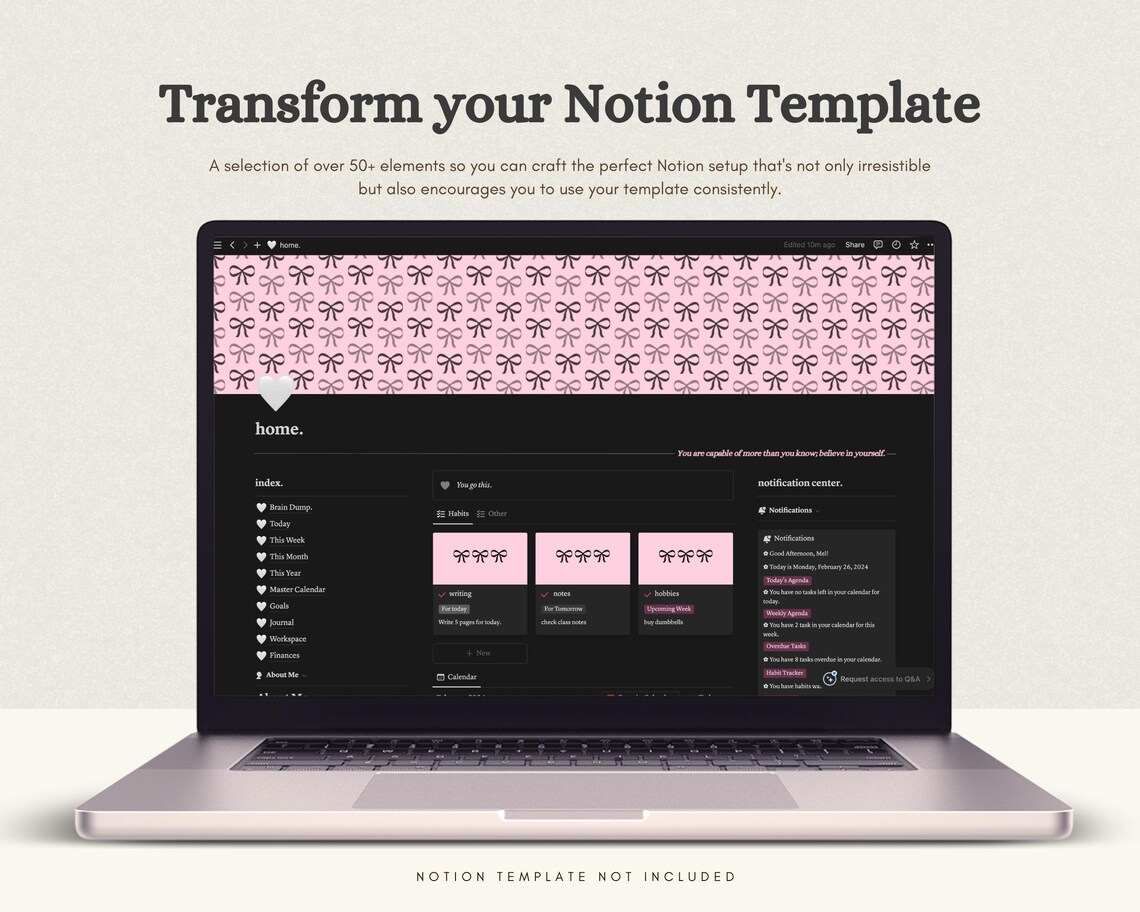 Notion Customization, Cute Aesthetic Bundle, That Girl Planner, Pink ...