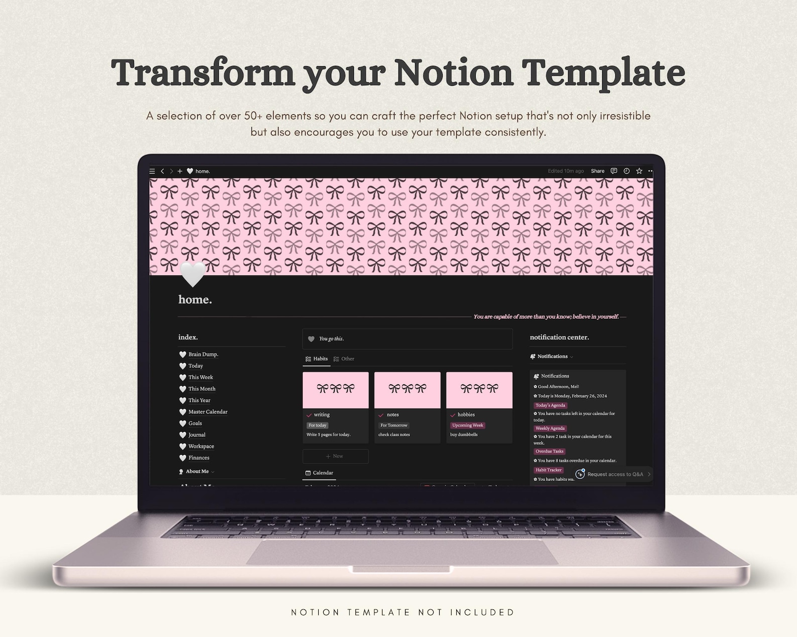Notion Customization, Cute Aesthetic Bundle, That Girl Planner, Pink ...