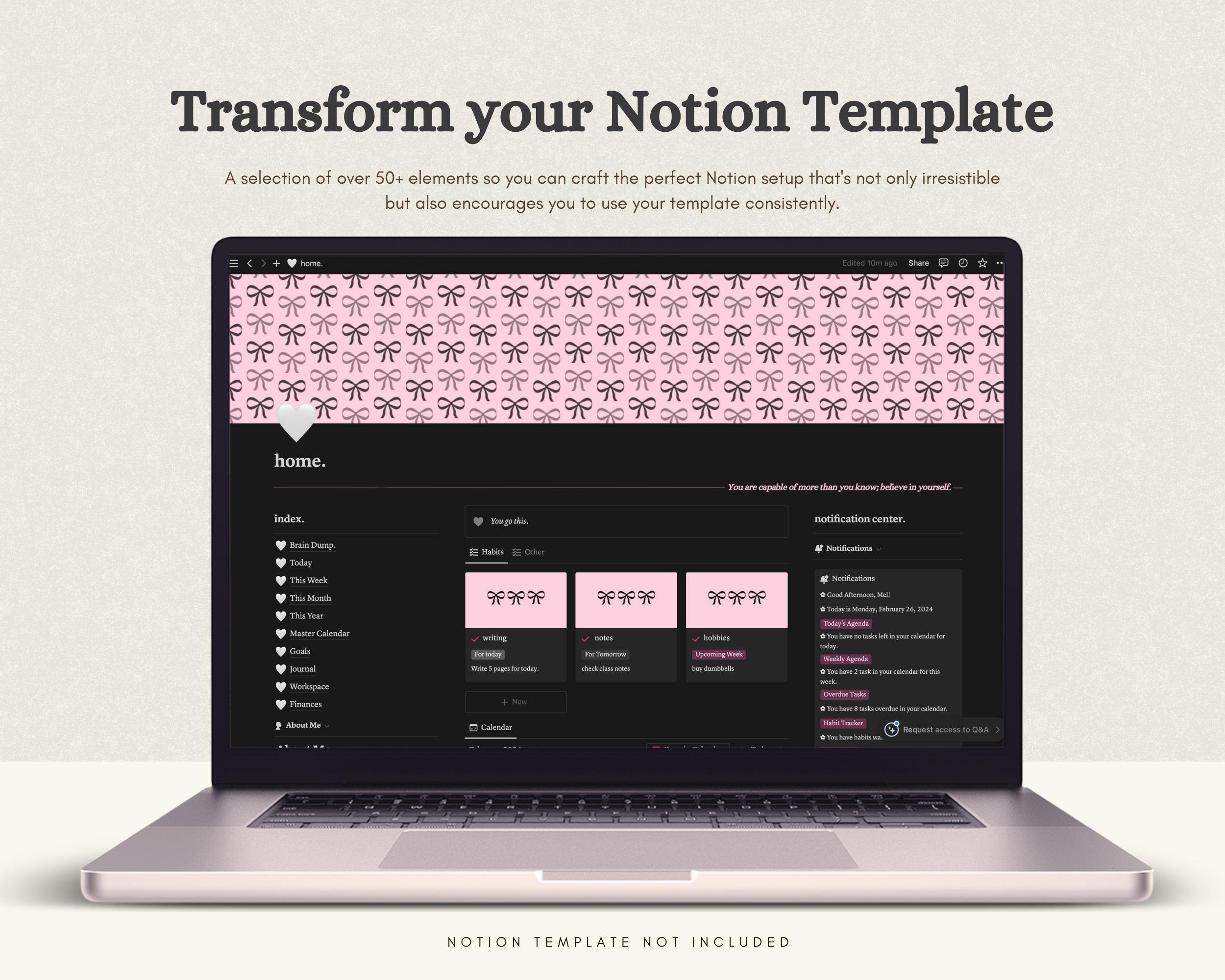 Notion Customization, Cute Aesthetic Bundle, That Girl Planner, Pink ...
