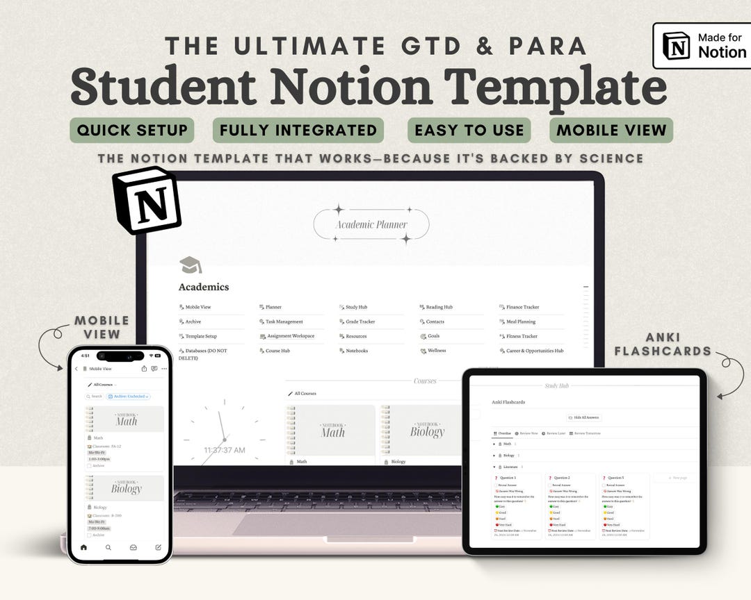 GTD Notion Template, Notion Academic Planner, PARA Method Notion, It Girl Notion, Assignment ...