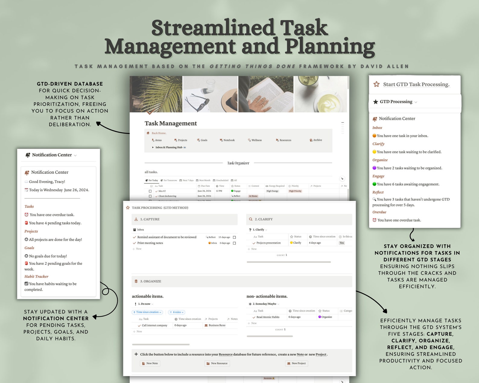 GTD Planner Notion, Notion Life Planner Second Brain, Work and Task ...