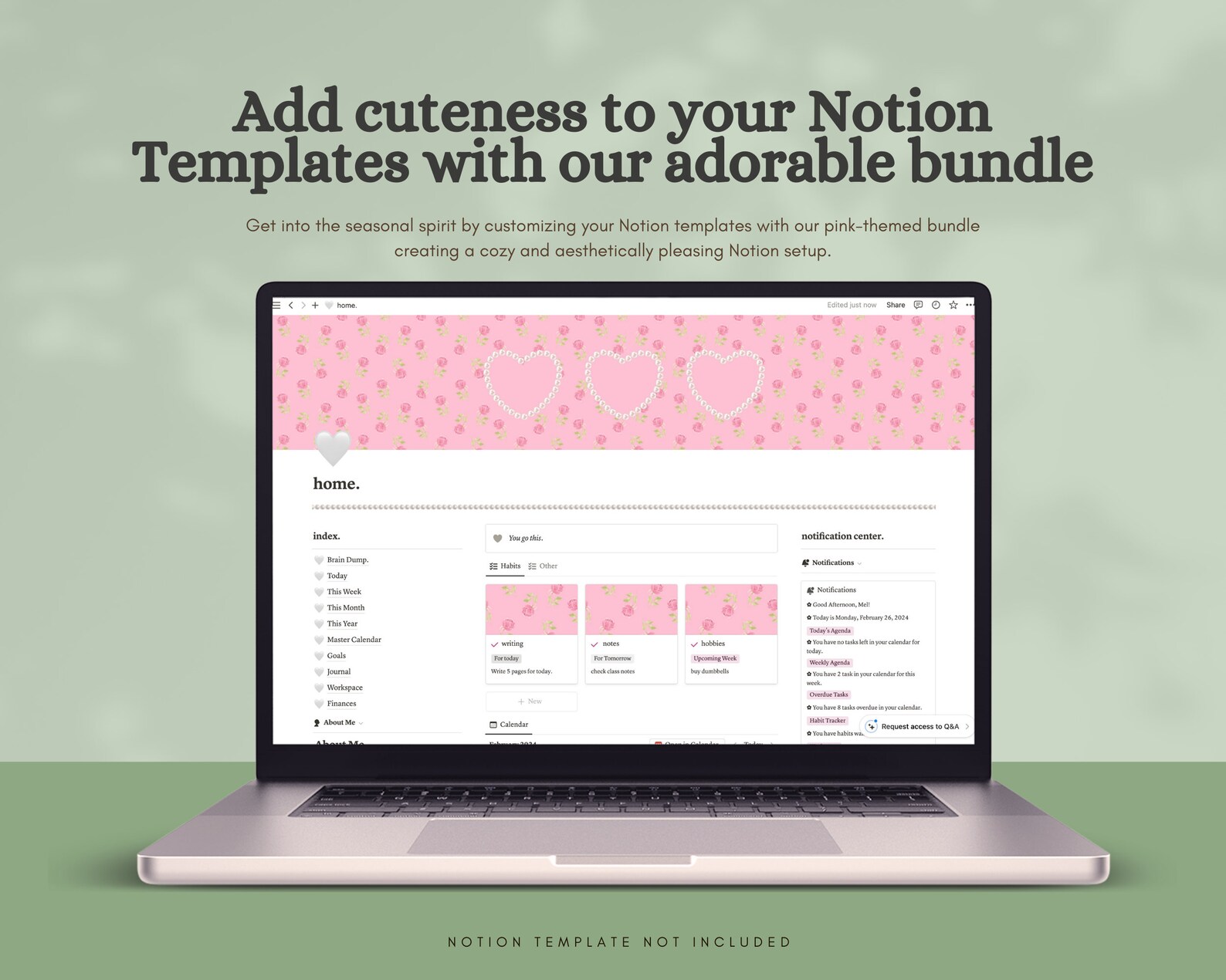 Notion Customization, Cute Aesthetic Bundle, That Girl Planner, Pink ...