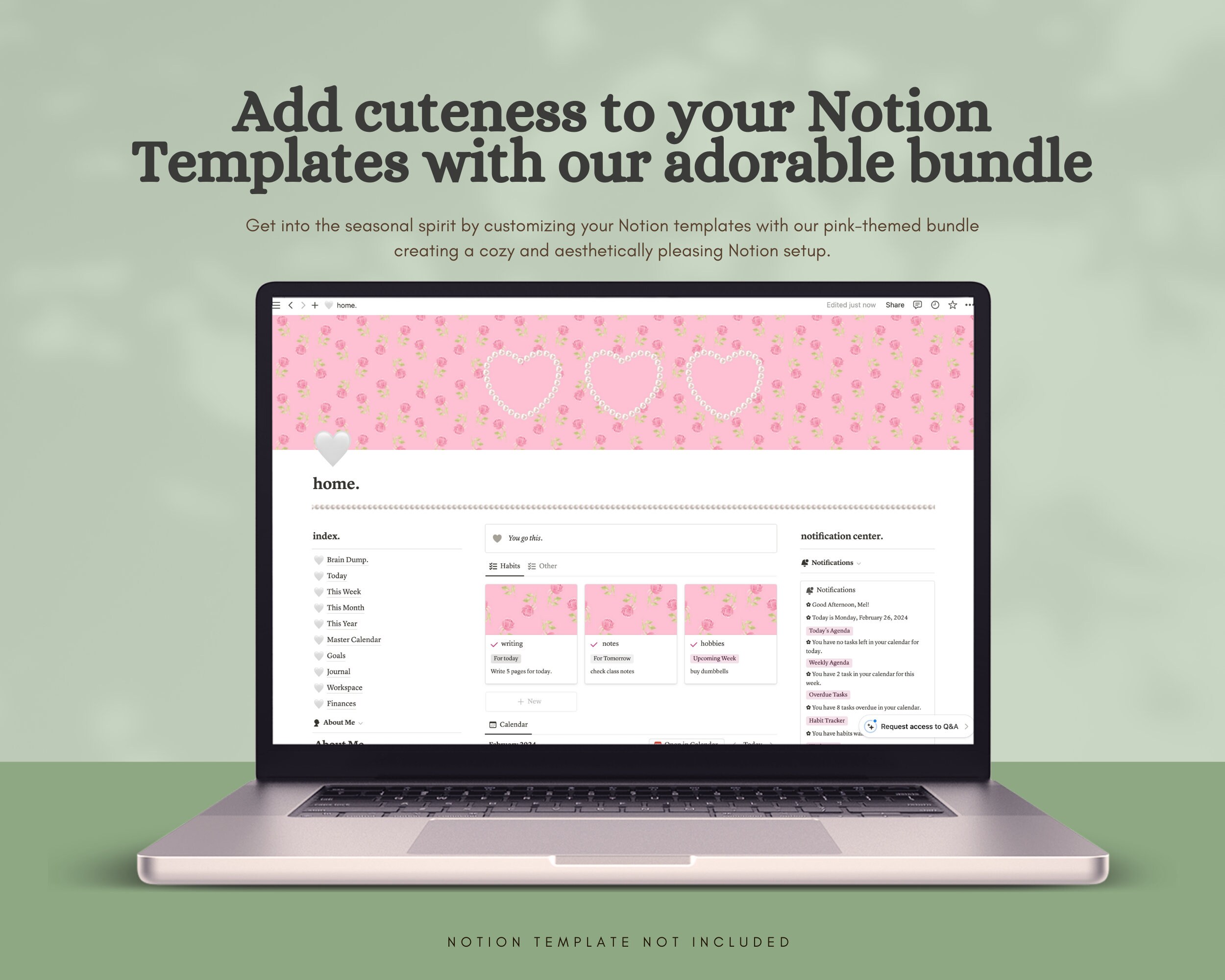 Notion Customization, Cute Aesthetic Bundle, That Girl Planner, Pink Covers and Dividers ...