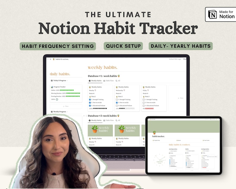 Notion Habit Tracker, Notion Routines, Daily, Weekly, Monthly Notion Habits for Productivity ...