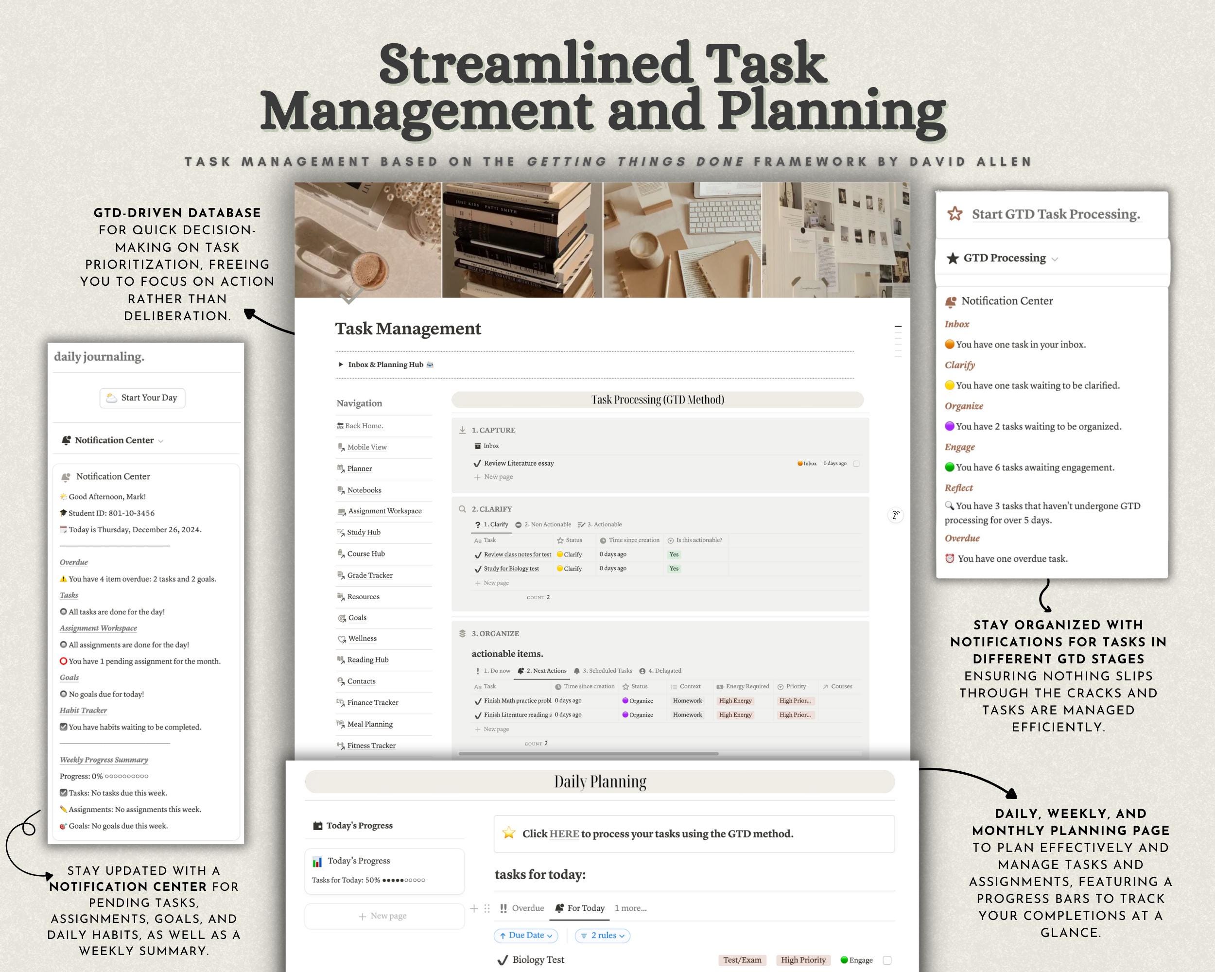 GTD Notion Template, Notion Student Planner, PARA Method Notion, Assignment Tracker, Task ...