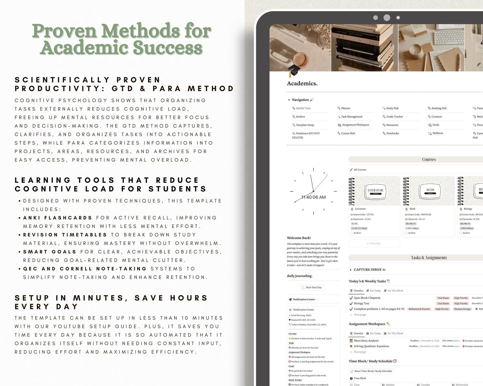 GTD Notion Template, Notion Student Planner, PARA Method Notion ...
