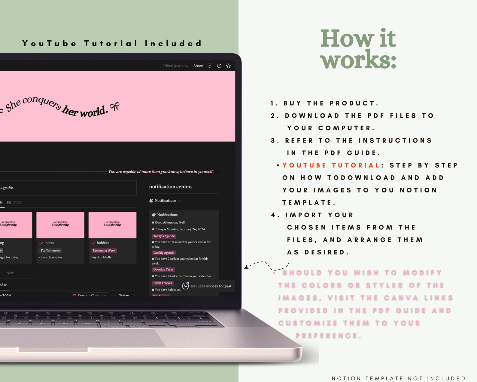 Notion Customization, Cute Aesthetic Bundle, That Girl Planner, Pink ...