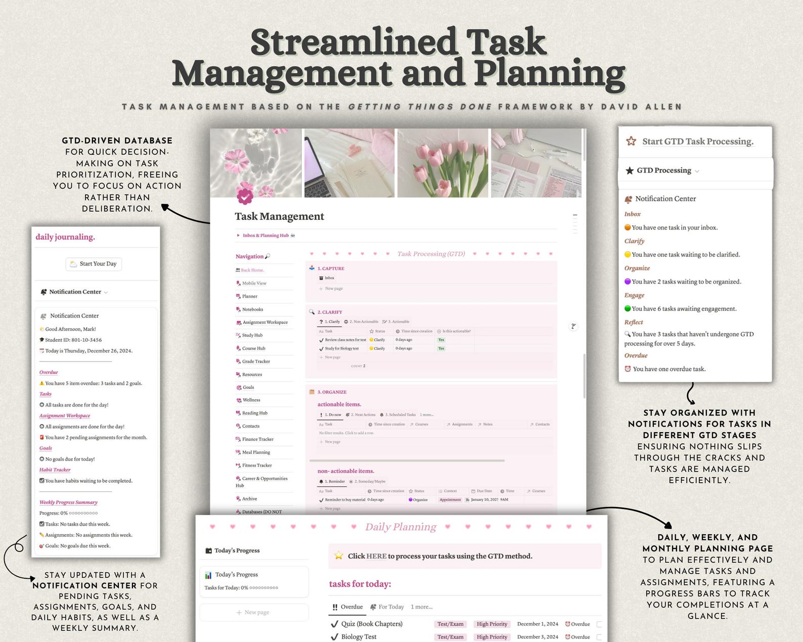 GTD Notion Template, Student Notion Planner, PARA Method Notion, Assignment Tracker, Task ...