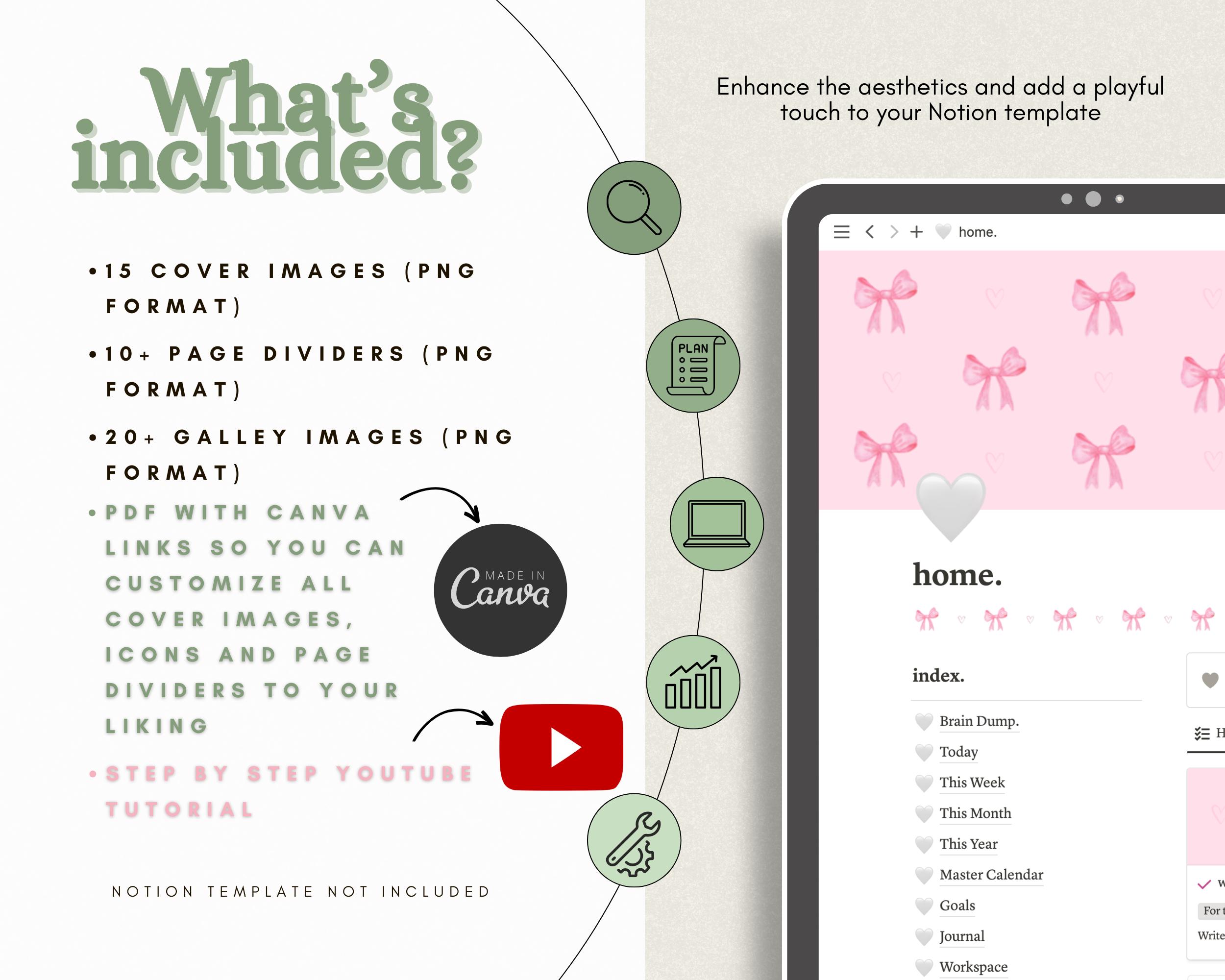Notion Customization, Cute Aesthetic Bundle, That Girl Planner, Pink ...
