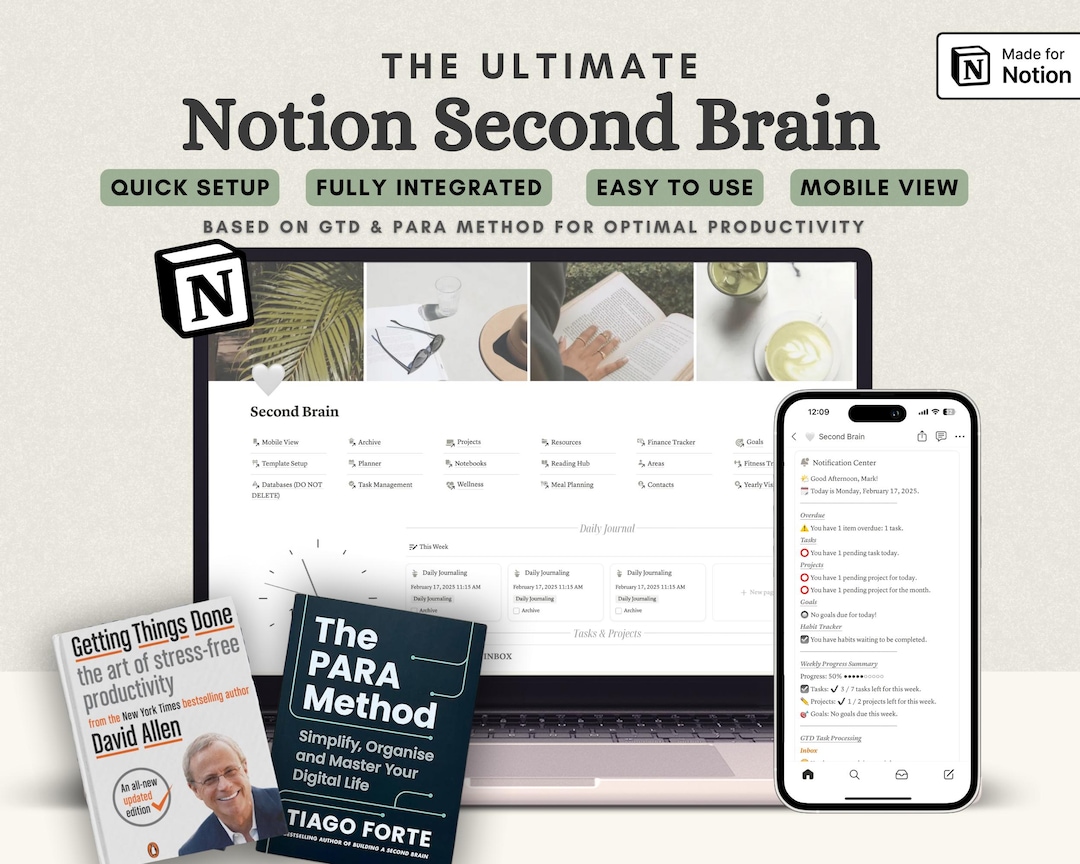 The Ultimate Notion Second Brain GTD Notion Template PARA Method Notion Life Planner Notion ...