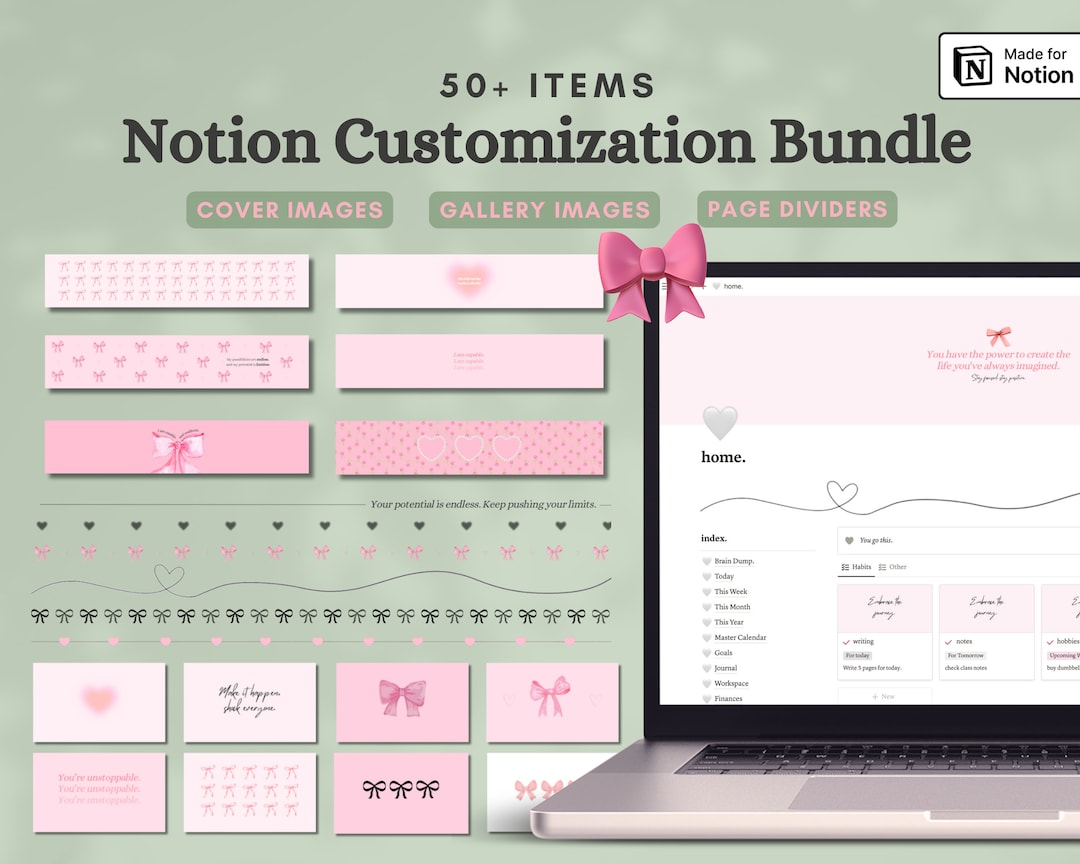 Notion Customization, Cute Aesthetic Bundle, That Girl Planner, Pink ...