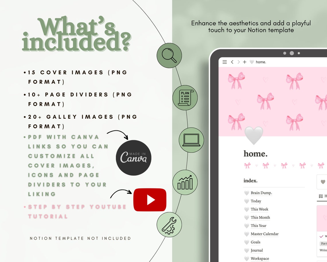 Notion Customization, Cute Aesthetic Bundle, That Girl Planner, Pink ...