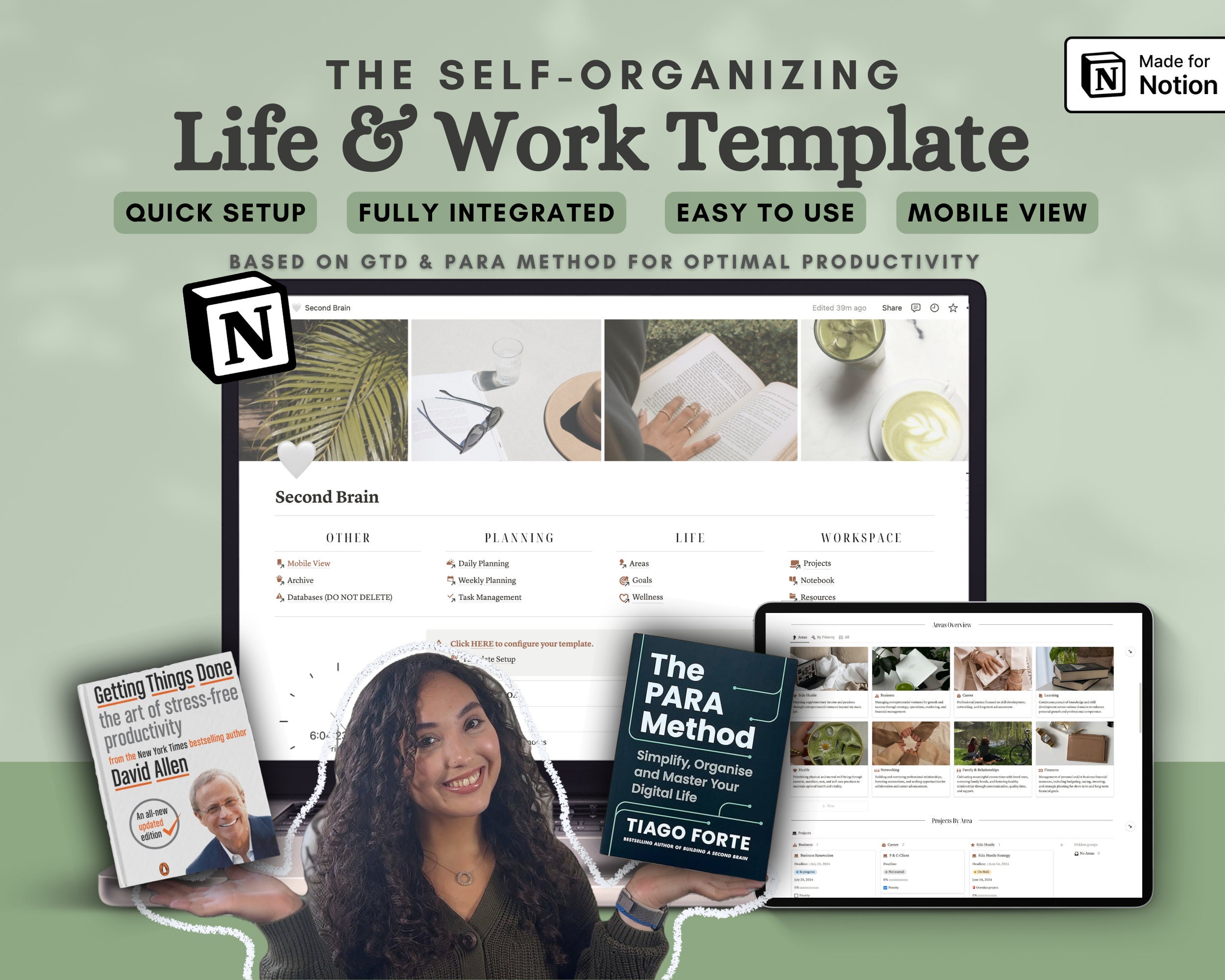 GTD Planner Notion, Notion Life Planner Second Brain, Work and Task ...