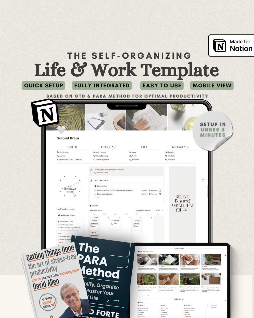 GTD Planner Notion, Notion Life Planner Second Brain, Work and Task ...
