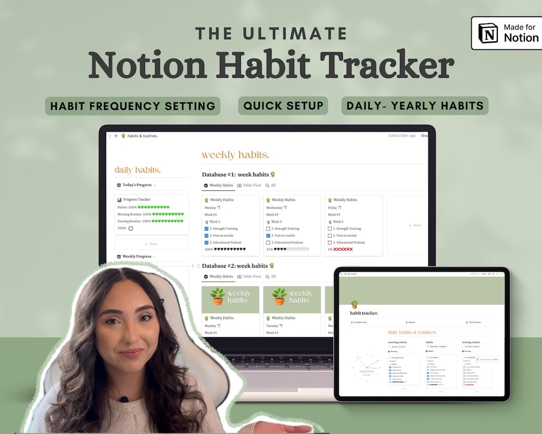 Notion Habit Tracker, Notion Routines, Daily, Weekly, Monthly Notion Habits for Productivity ...
