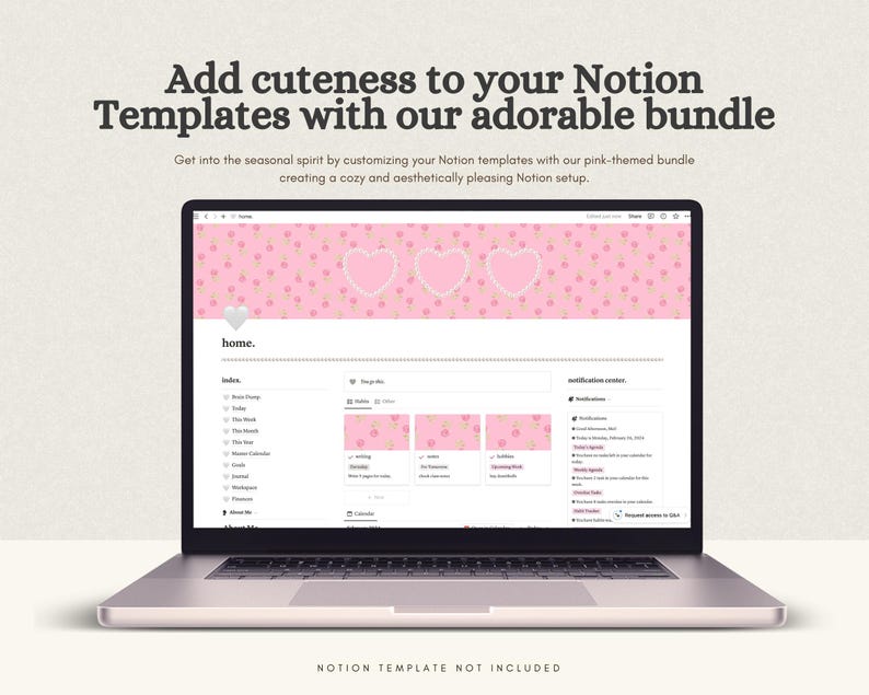 Notion Customization, Cute Aesthetic Bundle, That Girl Planner, Pink ...