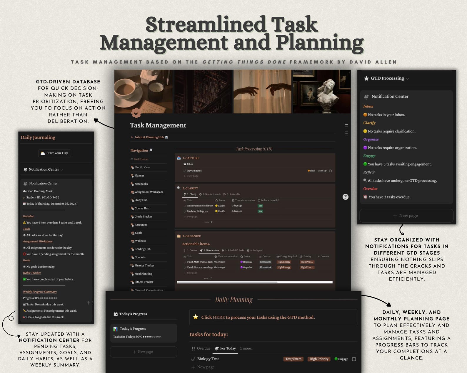 Notion Student Planner, GTD Notion Template, PARA Method Notion, Assignment Tracker, Task ...