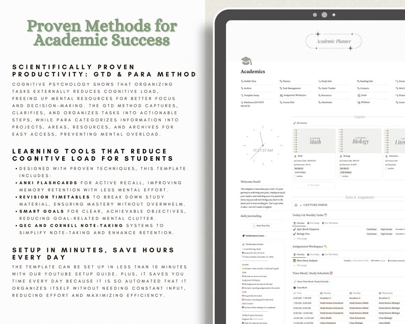 GTD Notion Template, Notion Academic Planner, PARA Method Notion, It Girl Notion, Assignment ...