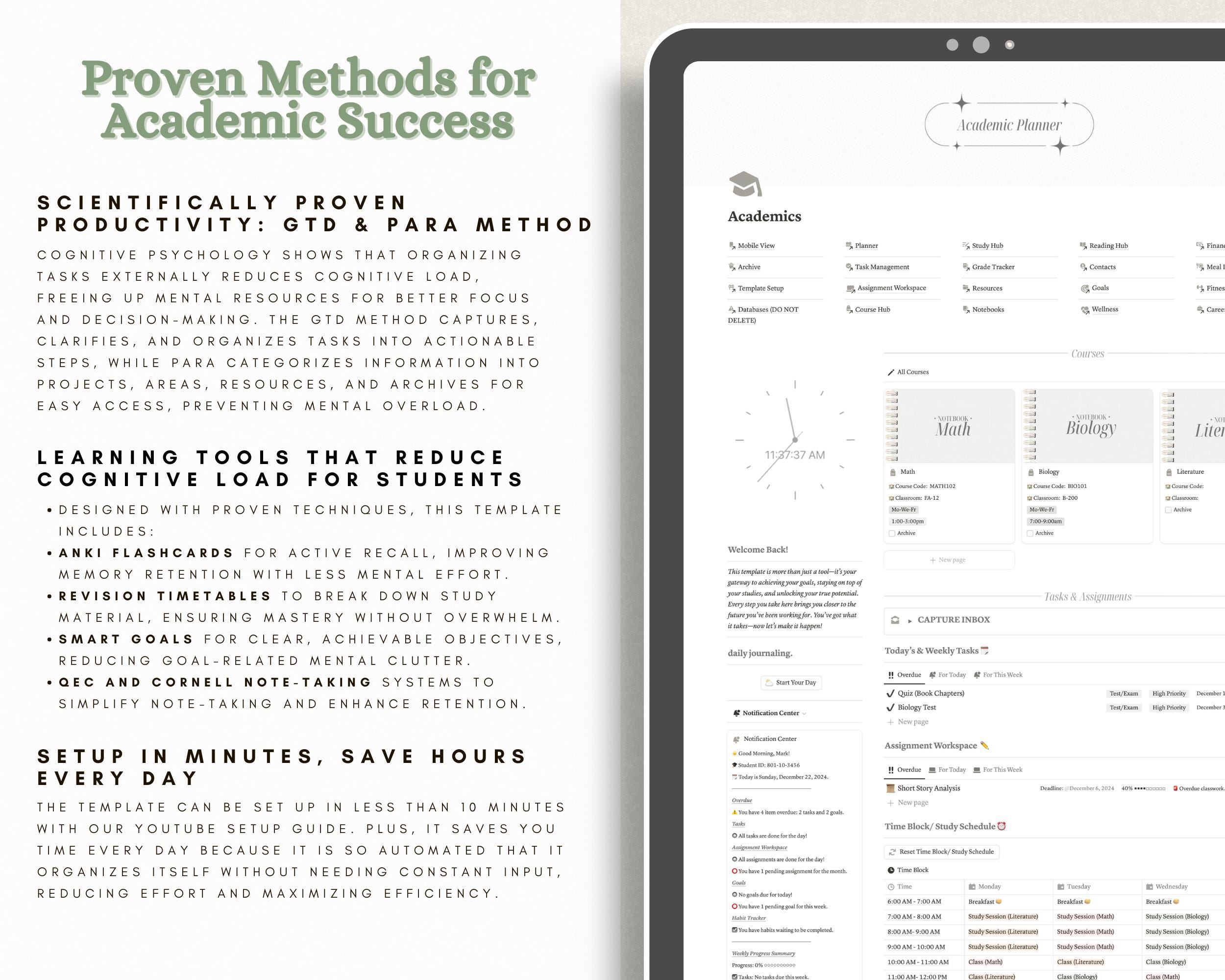 GTD Notion Template, Notion Academic Planner, PARA Method Notion, It Girl Notion, Assignment ...
