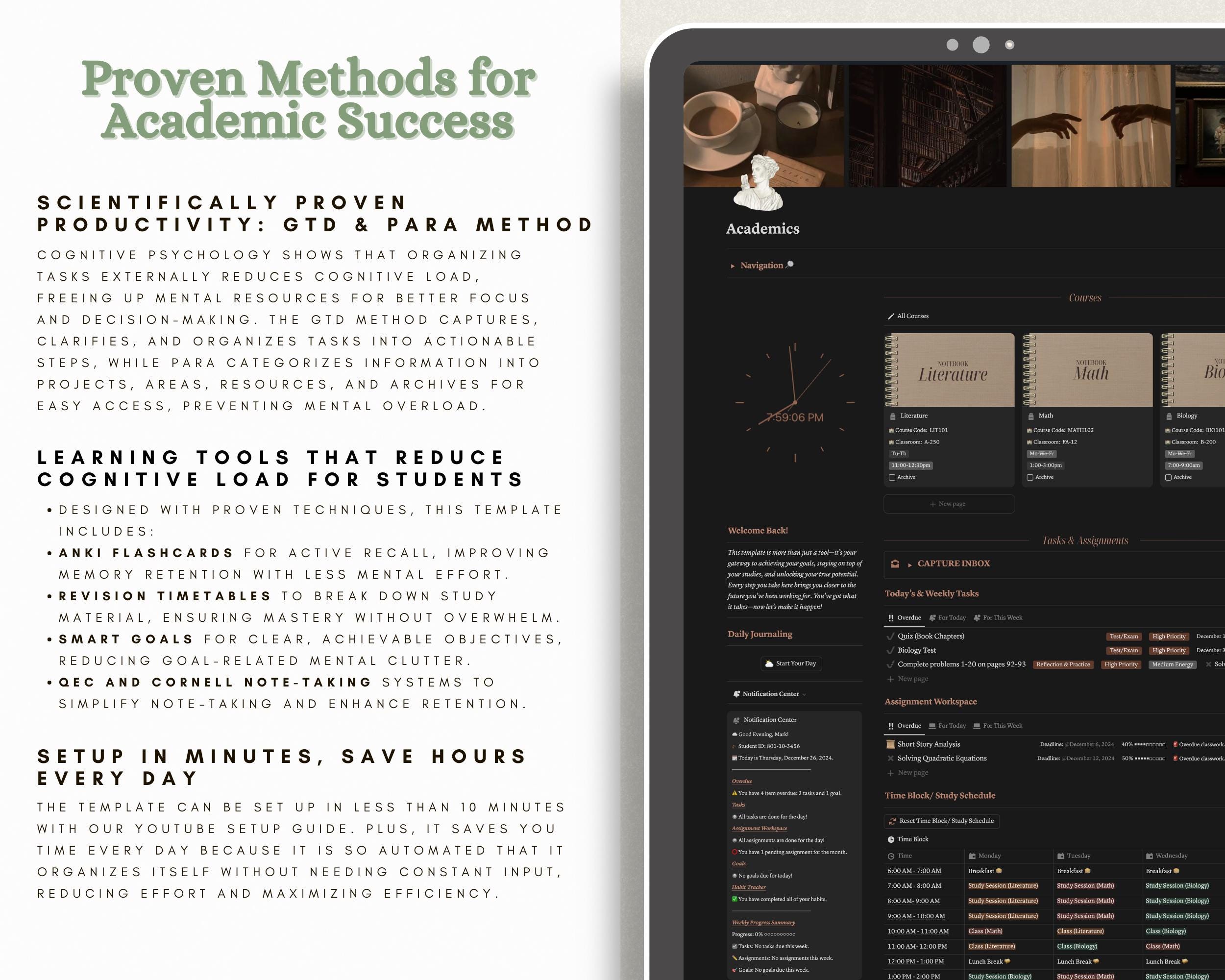 Notion Student Planner, GTD Notion Template, PARA Method Notion, Assignment Tracker, Task ...