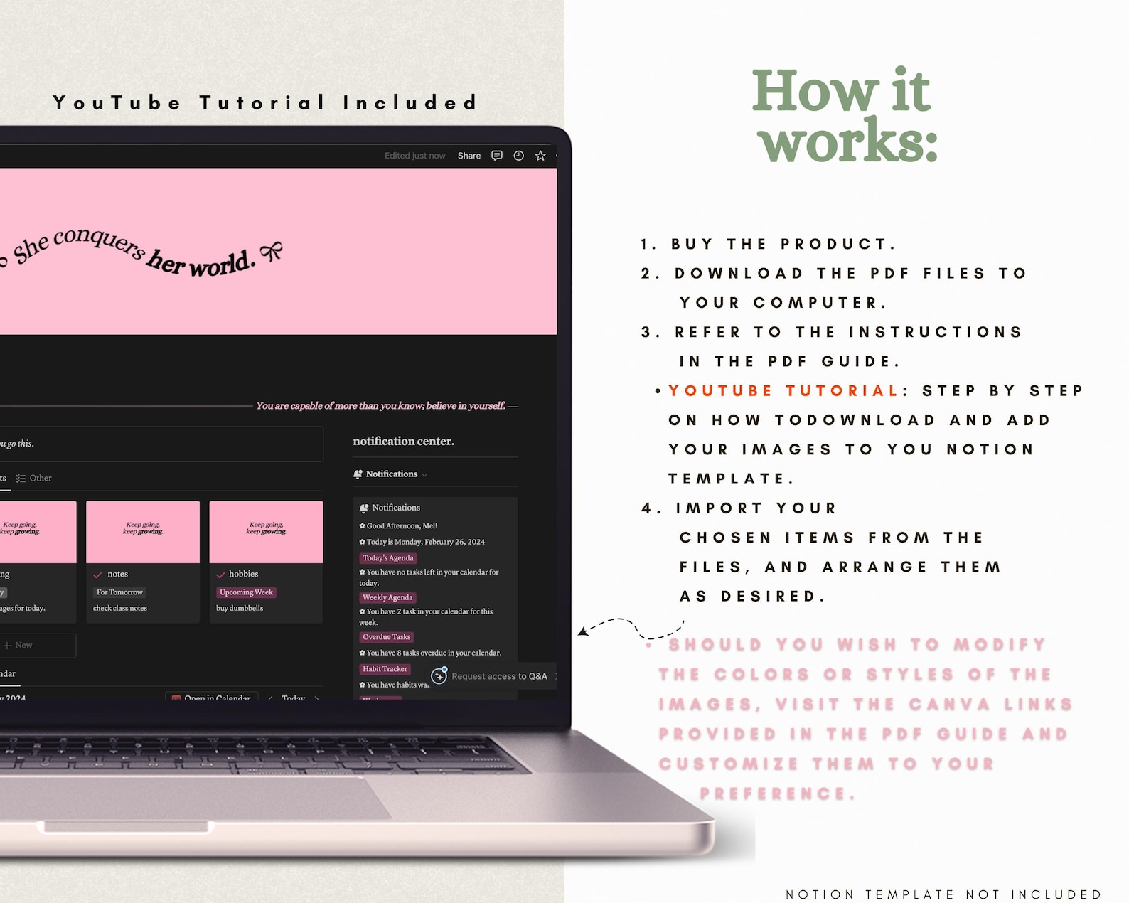 Notion Customization, Cute Aesthetic Bundle, That Girl Planner, Pink ...