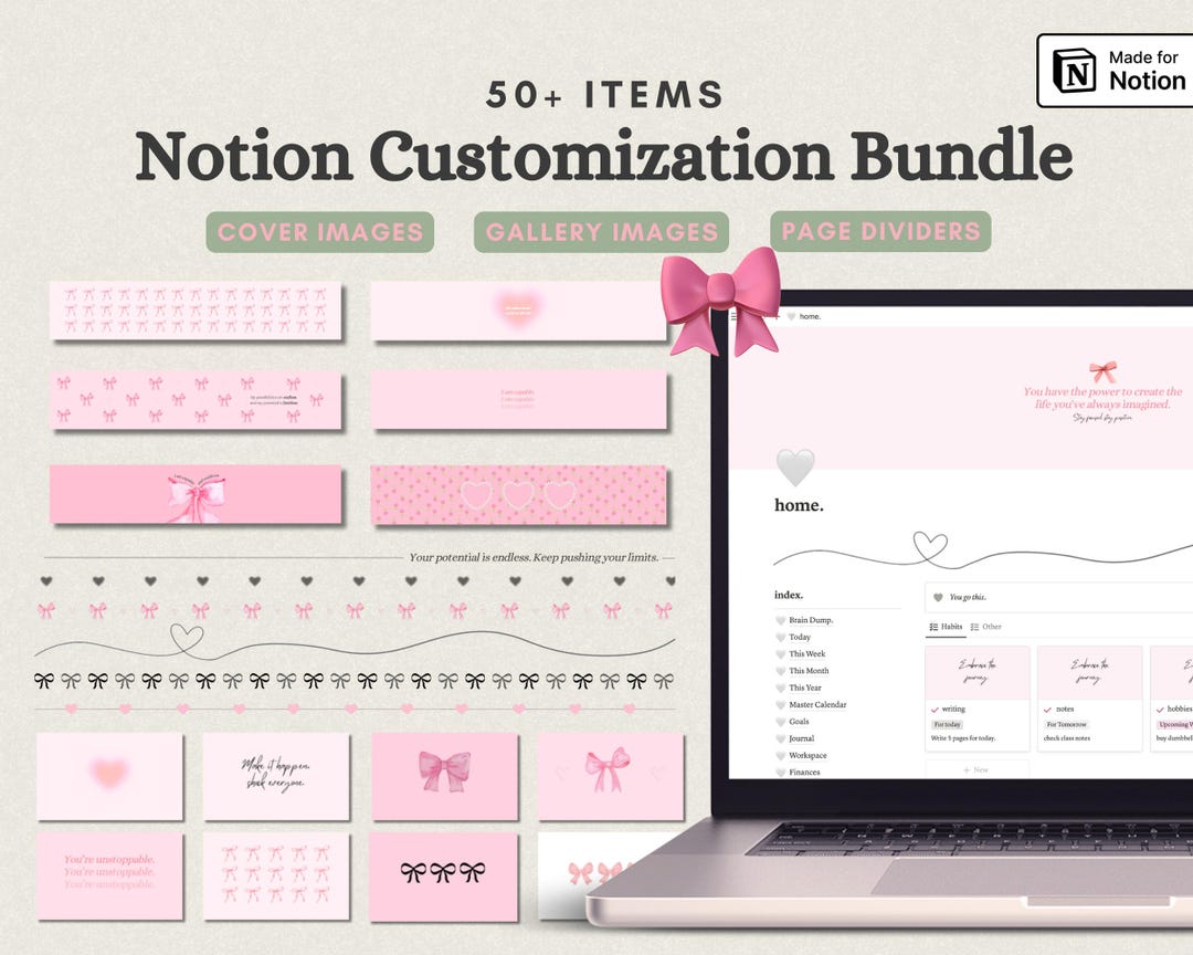 Notion Customization, Cute Aesthetic Bundle, That Girl Planner, Pink ...