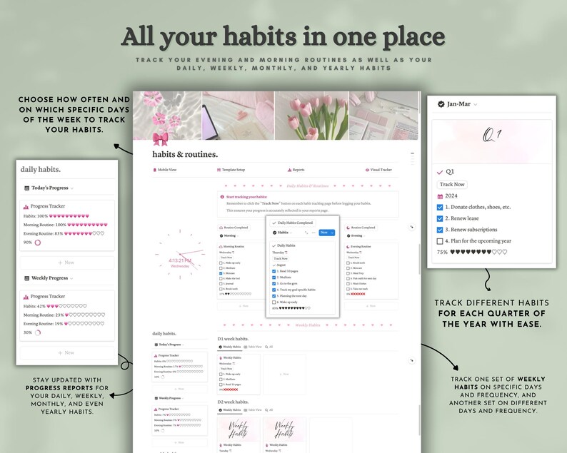 Notion Habit Tracker, Notion Routines, Daily, Weekly, Monthly Notion ...