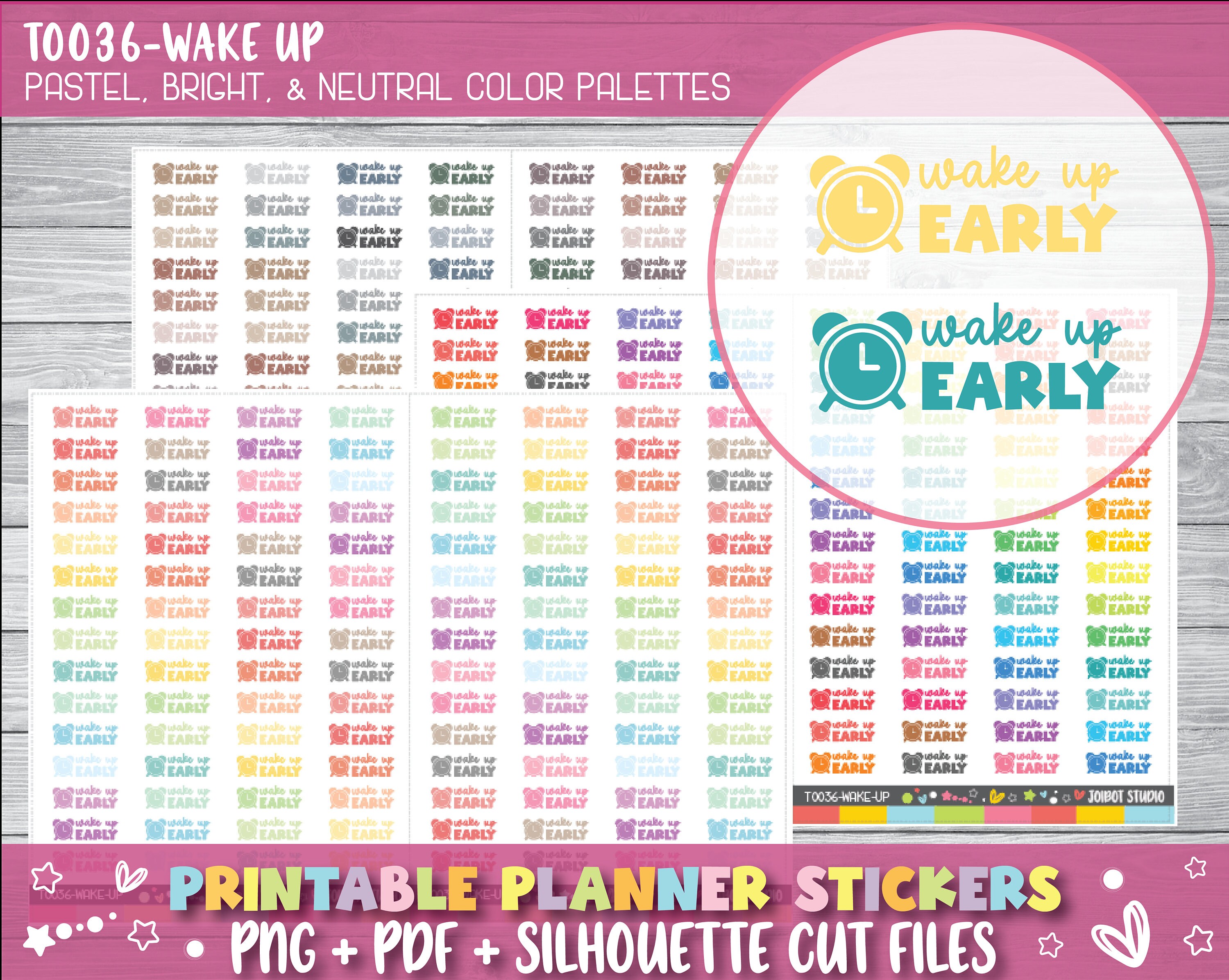 WAKE UP EARLY Printable Planner Stickers Functional Stickers Silhouette ...