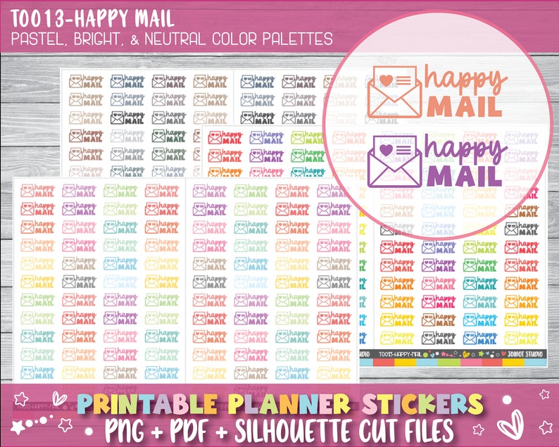HAPPY MAIL Printable Planner Stickers Functional Stickers Silhouette ...