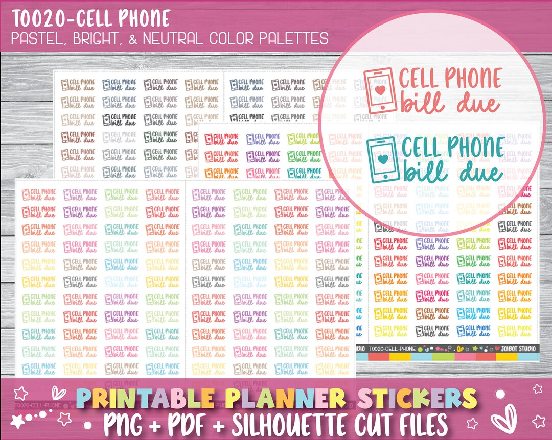 CELL PHONE Printable Planner Stickers Functional Stickers Silhouette ...