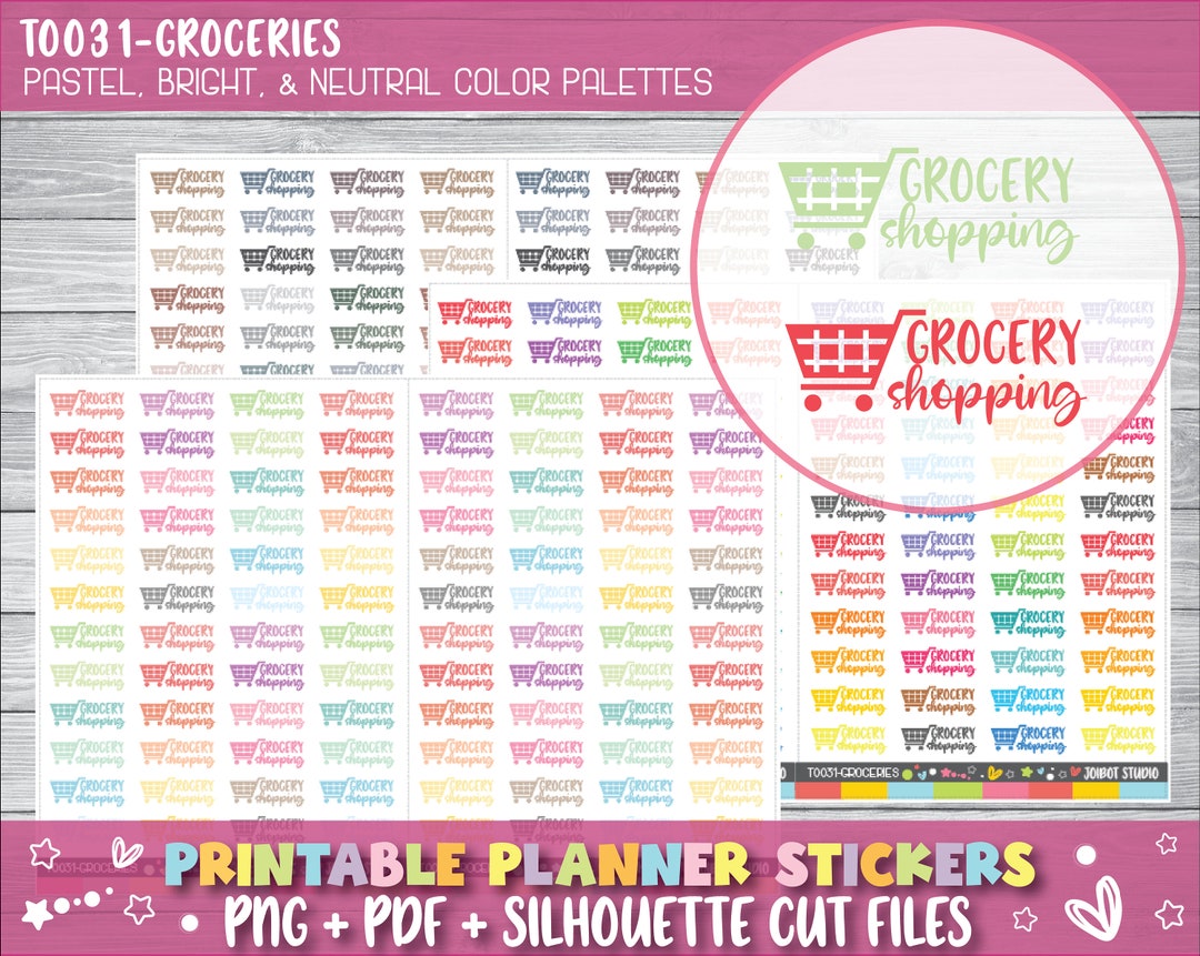 GROCERY SHOPPING Printable Planner Stickers Functional Stickers ...