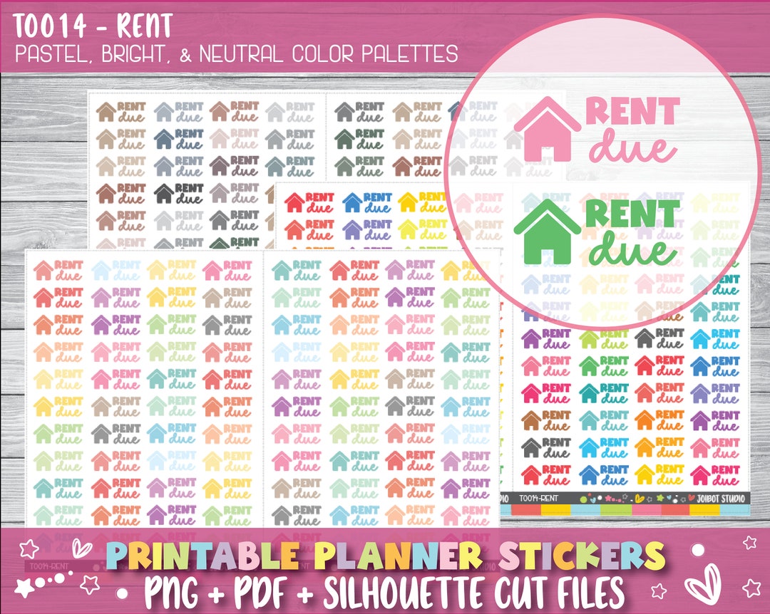 RENT DUE Printable Planner Stickers Functional Stickers Silhouette Cut ...