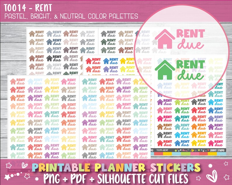 RENT DUE Printable Planner Stickers Functional Stickers Silhouette Cut ...