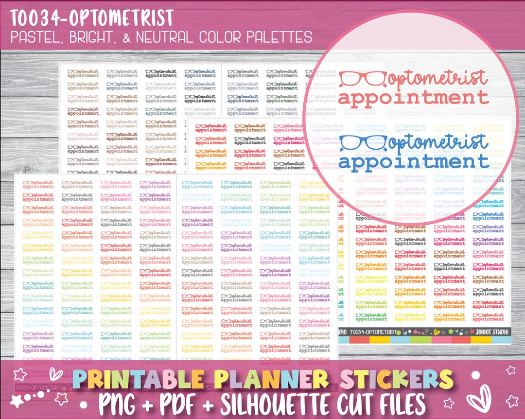 OPTOMETRIST APPOINTMENT Printable Planner Stickers Functional Stickers ...