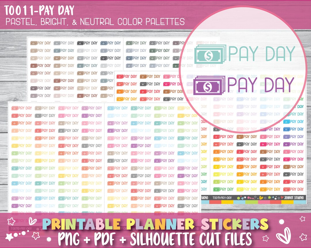 PAY DAY Printable Planner Stickers Functional Stickers Silhouette Cut ...